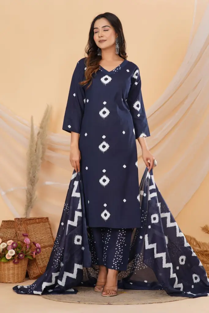 Blue Printed cotton suit set